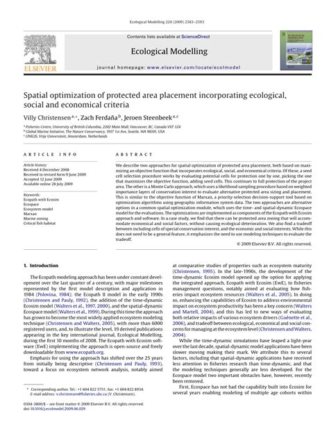 Pdf Spatial Optimization Of Protected Area Placement Incorporating