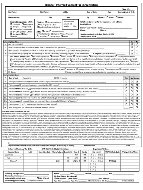 Fillable Online Banner Informed Consent For Immunization Fax Email