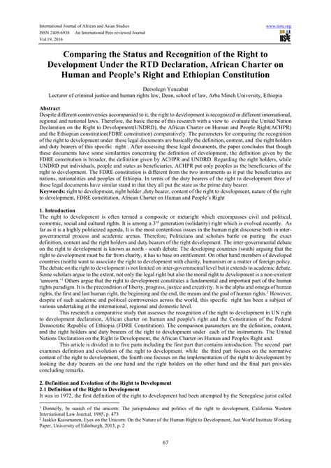 Pdf Comparing The Status And Recognition Of The Right To Development