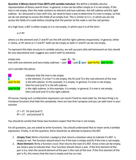 Question 3 Binary Search Trees Bst With Lambda