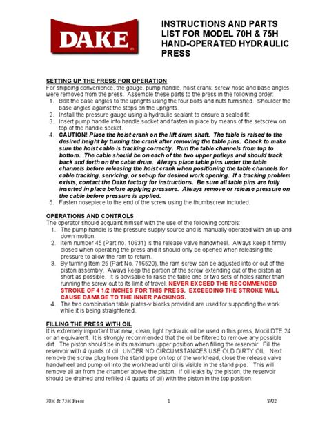 Dake Press Model 75 H 907003 Download Free Pdf Pump Valve