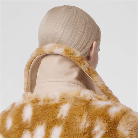 Burberry Deer Print Faux Fur Pea Coat Reversible