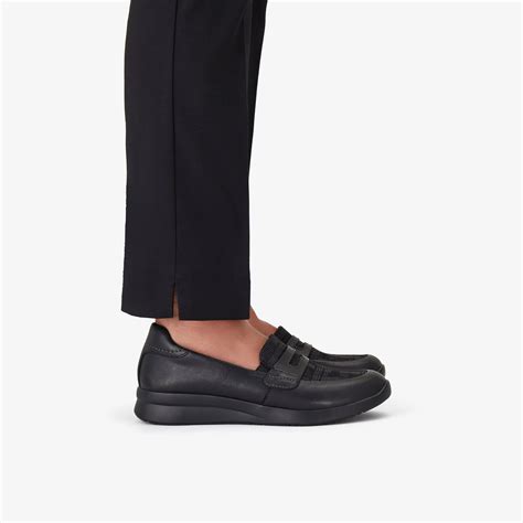 Womens Ellowyn Penny Black Leather Slip Ons Clarks