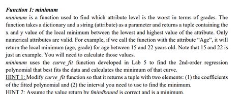Solved Function 1 Minimum Minimum Is A Function Used To Chegg Com