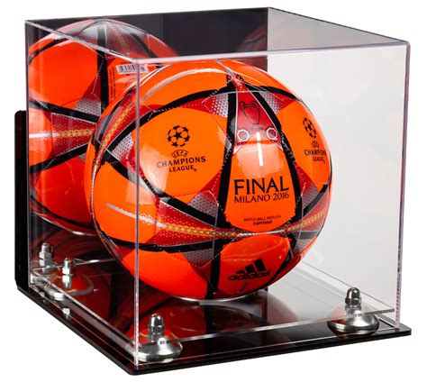 Deluxe Acrylic Soccer Ball Display Case With Mirror Wall Mount Silver