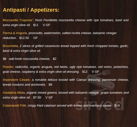 Rossinis Bistro And Café Menu In Port Charlotte Florida Usa