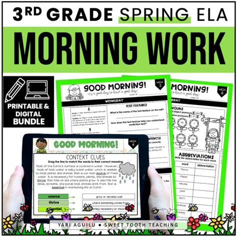 3rd Grade Spring Ela Morning Work Digital And Printable Bell Ringers
