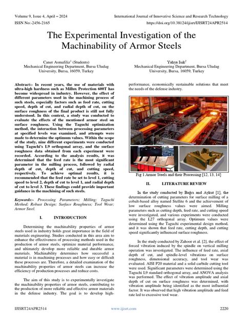 The Experimental Investigation Of The Machinability Of Armor Steels