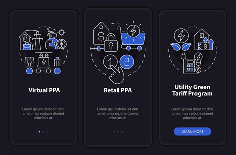 Types Of Ppa Night Mode Onboarding Mobile App Screen Contracts Walkthrough 3 Steps Graphic