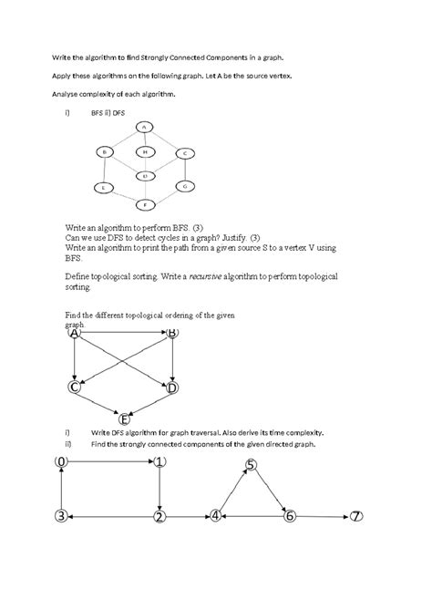Problems Graphs Write The Algorithm To Find Strongly Connected Components In A Graph Apply