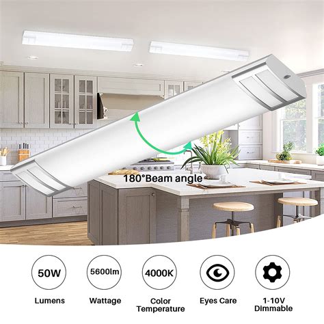 Faithsail 4ft Led Flush Mount Kitchen Light Fixtures 50w 5600lm 1 10v