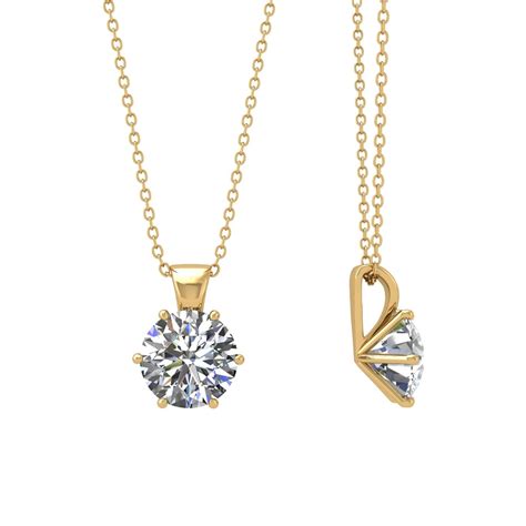 18k Yellow Gold 6 Prongs Round Shape Diamond Pendant