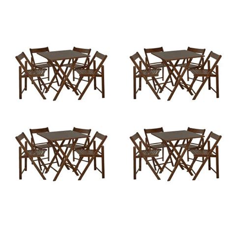 Kit 4 Jogos De Mesa Dobrável Com 4 Cadeiras De Madeira Classic Imbuia