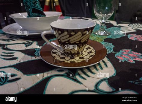 Batik Pattern Print On Ceramic Cup On Top Of Table Photo Taken In Batik