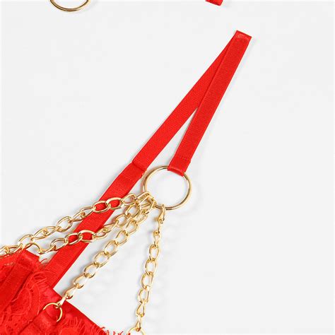 Wholesale Valentines Day Sexy Half Cup Bra Set With Metal Chain Detailing