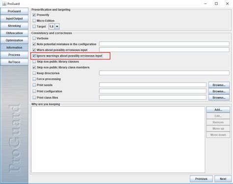 android how to put dontwarn or ignorewarning command in proguard