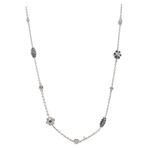 18k White Gold Diamond And Sapphire By The Yard Necklace For Sale At