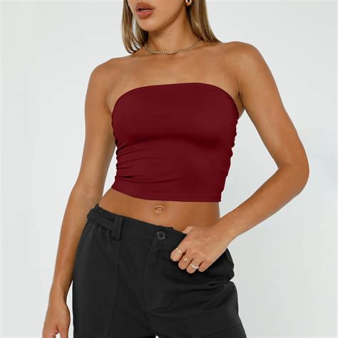 Ydkzymd Strapless Padded Tube Tops Bandeau Cute Y2k Basic Sleeveless
