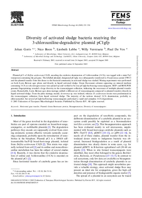 Pdf Diversity Of Activated Sludge Bacteria Receiving The 3 Chloroaniline Degradative Plasmid