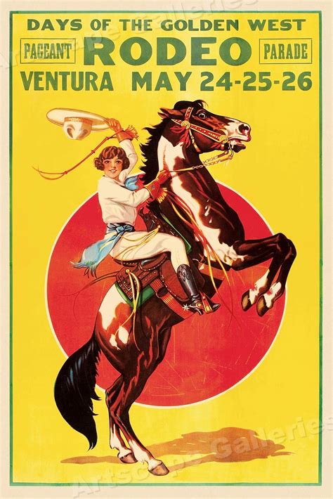 1930s “days Of The Golden West Rodeo” Vintage Style Horse Rodeo Poster