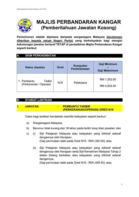 Iklan Jawatan Majlis Perbandaran Kangar Jobs Hub