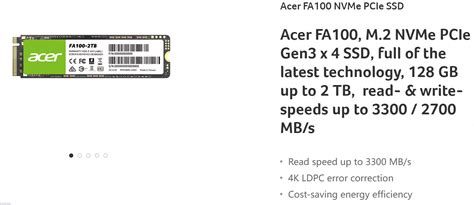 Acer Ssd 128gb 256gb 500gb 512gb 1tb 2tb Fa100 Fa200 Gen 3x4 Nvme Gen3
