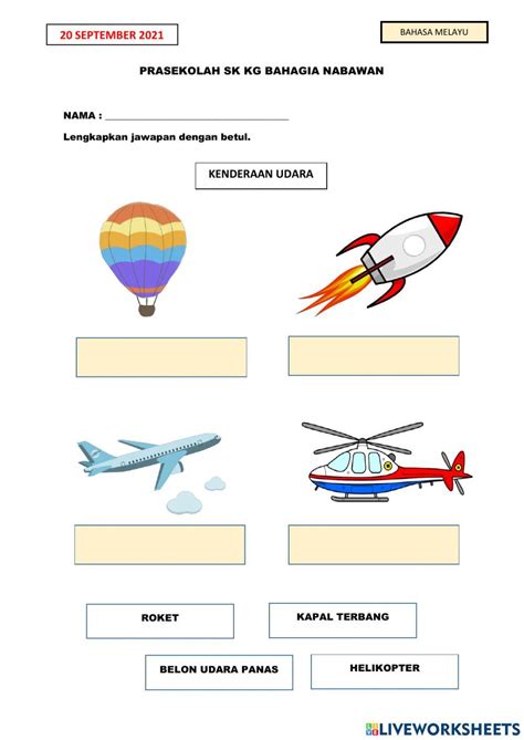 Kenderaan Udara Interactive Exercise Live Worksheets