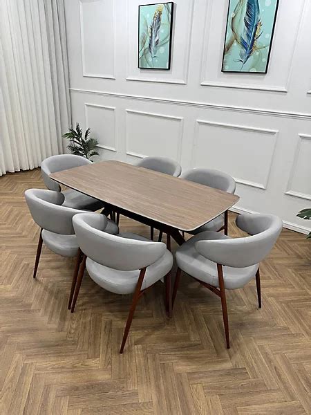 Qandp Furniture Zino Dining Set Sintered Stone Top Wooden Effect Table