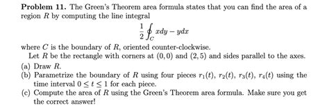 problem 11 the greens theorem area formula states that you can find the