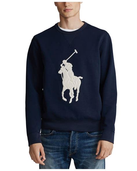 Polo Ralph Lauren Double Knit Big Pony Crew Neck Sweatshirt In Blue For