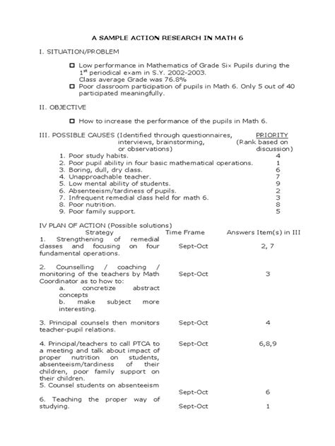 A Sample Action Research In Math 6 Pdf Teaching Teaching Mathematics