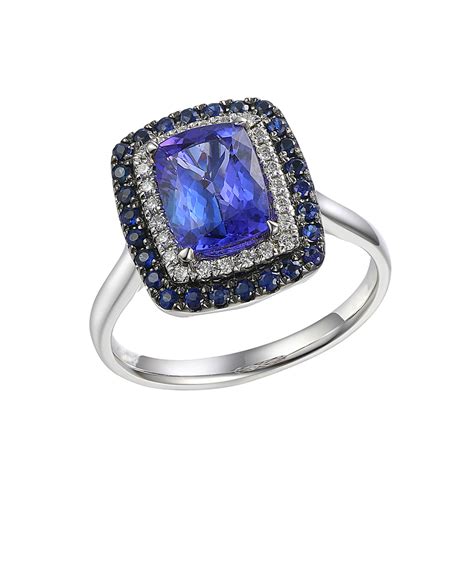 Cushion Cut Tanzanite Sapphire And Diamond Double Halo Ring Phillip