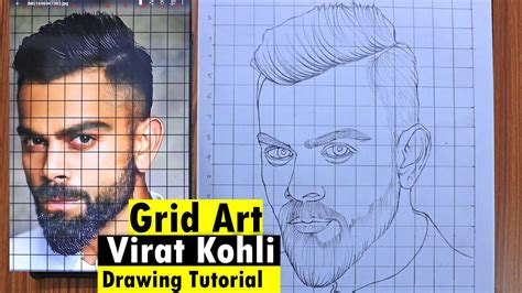 How To Draw Virat Kohli Face Using Grid Method Step By Step Drawing Tutorial Youtube