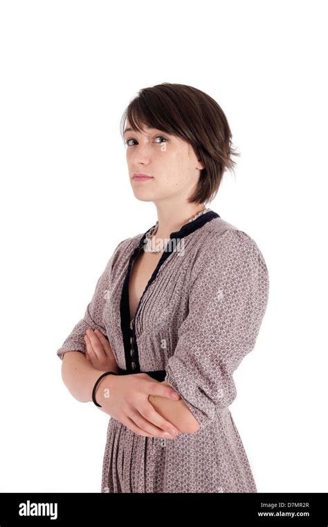 Provocative Portrait Of A Young Brunette Woman Isolated On Studio Stock