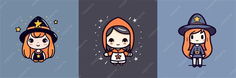 Premium Vector Cute Chibi Girls Kawaii Cartoon Halloween Illustration
