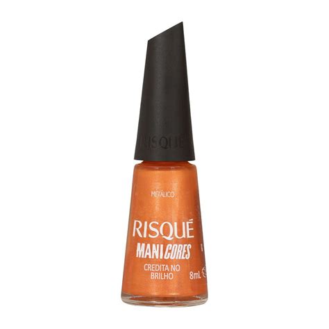 Esmalte Laranja Risqué Manicores Credita No Brilho Metálico 8ml Laranja