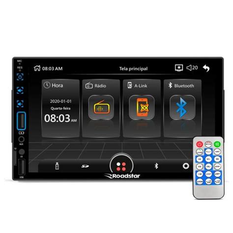 Central Multimídia Mp5 Roadstar Tela 7 Polegadas Espelhamento Bluetooth Usb Sd Rádio Fm 2 Din 2