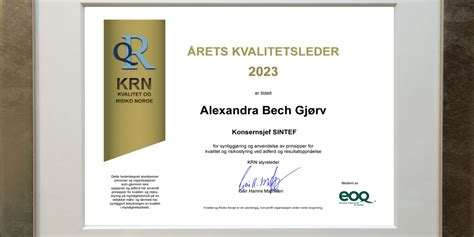Alexandra Bech Gjørv Konsernsjef Sintef Er Årets Kvalitetsleder 2023