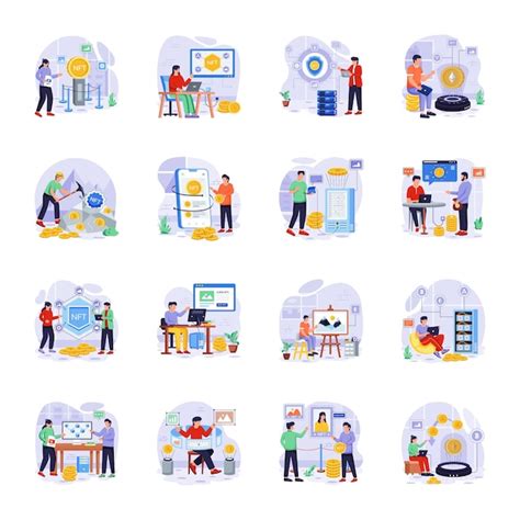 Nft Technology Flat Illustrations Premium Vector