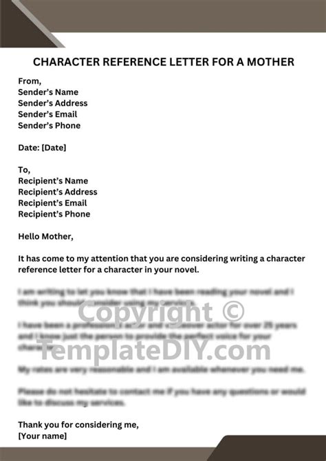 Character Letter For A Mother Word And Pdf Template