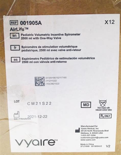 New Vyaire 001905a Pediatric Volumetric Incentive Spirometer Box Of