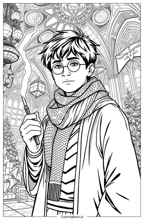 Página Para Colorear Harry Potter En El Gran Comedor De Hogwarts