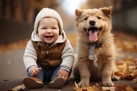 Bebé Feliz Jugando Con Perro Foto Premium