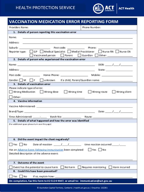 Fillable Online Immunisation Vaccination Medication Error Reporting Form Fax Email Print