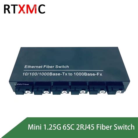Fiber Switch 6 Port 2 Rj45 Port 10 100 1000mbps Ethernet Gigabit Switch Fiber Transceiver Media