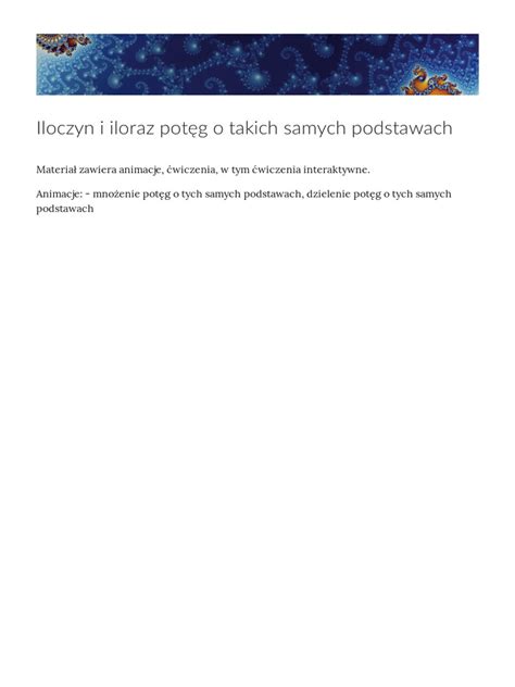 Iloczyn I Iloraz Poteg O Takich Samych Podstawach Pdf