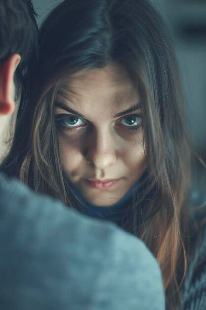 Jealous Woman Spying Boyfriend And Watching His Mobile Premium Ai