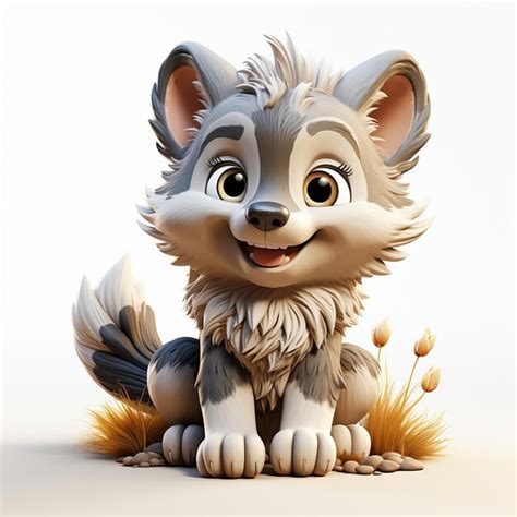 Premium Ai Image 3d Cartoon Cute Wolf