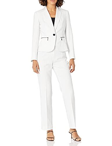 Le Suit Womens 1 Button Notch Collar Zipper Pocket Pinstripe Pant Suit