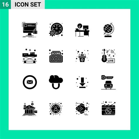 User Interface Pack Of 16 Basic Solid Glyphs Of Globe Education Schedule Table Office Editable